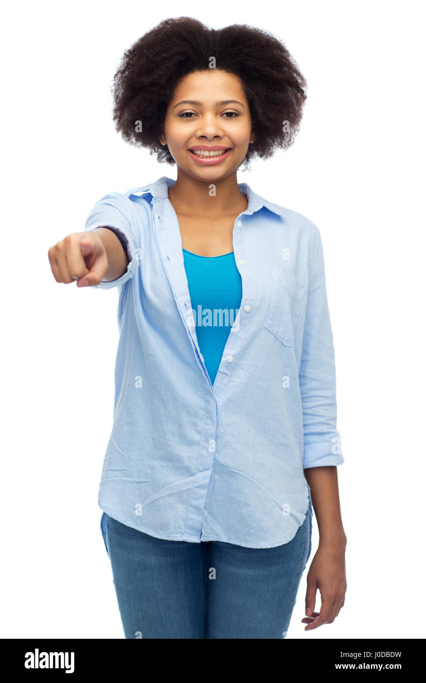 Black woman pointing finger hi-res stock photography and images - Alamy
