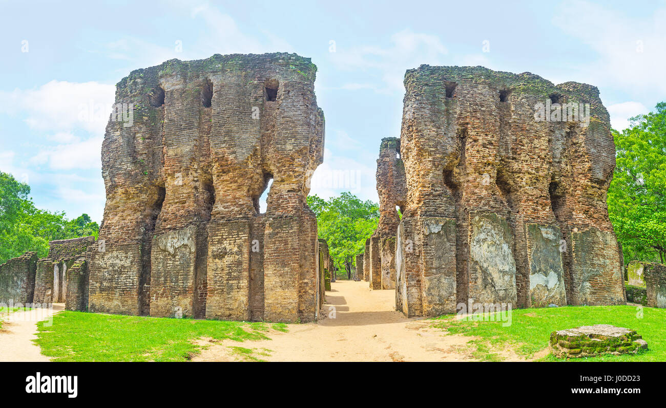 Panorama of the ruined Royal Palace of King Parakramabahu, surrounded ...