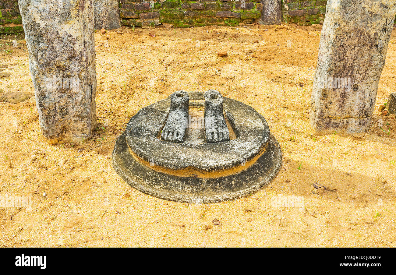 The stone legs are the only preserved part of the statue of Lord Buddha ...