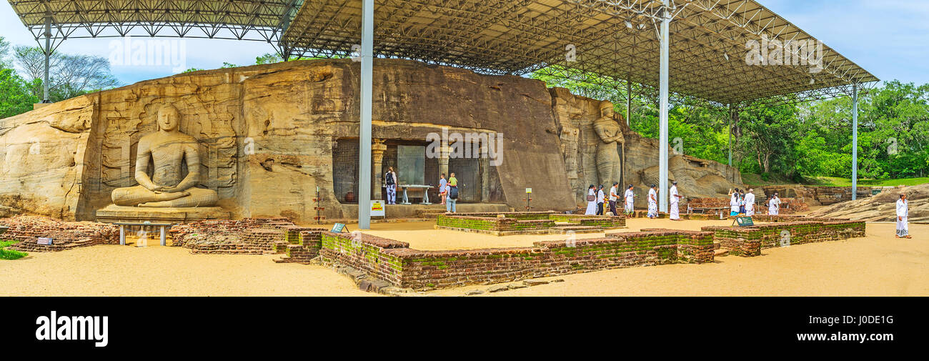 POLONNARUWA, SRI LANKA - NOVEMBER 27, 2016: Panorama of Gal Viharaya ...