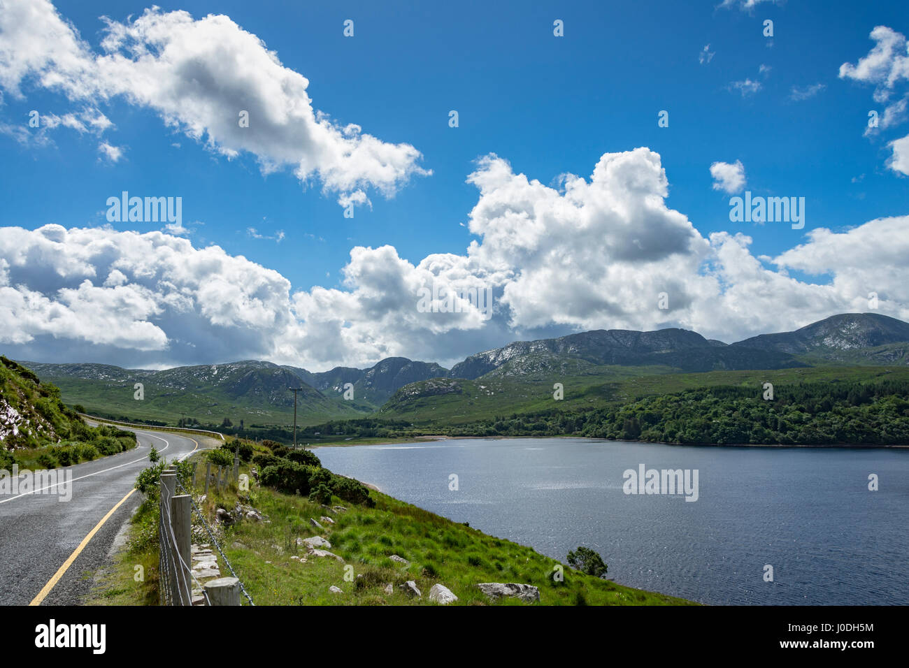 The Slieve Snaght range of the Derryveagh Mountains, over Dunlewy Lough ...