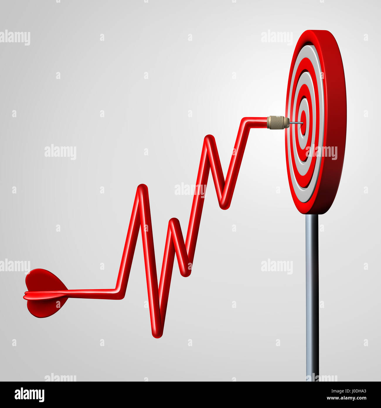 Profit target goal as a dart shaped as a rising financial chart diagram ...