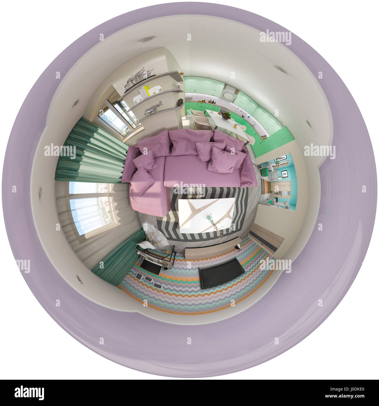 3d Render 360 panorama of living room interior Stock Photo - Alamy