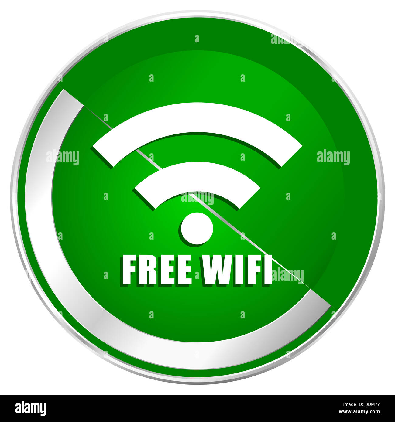 Free wifi silver metallic border green web icon for mobile apps and ...