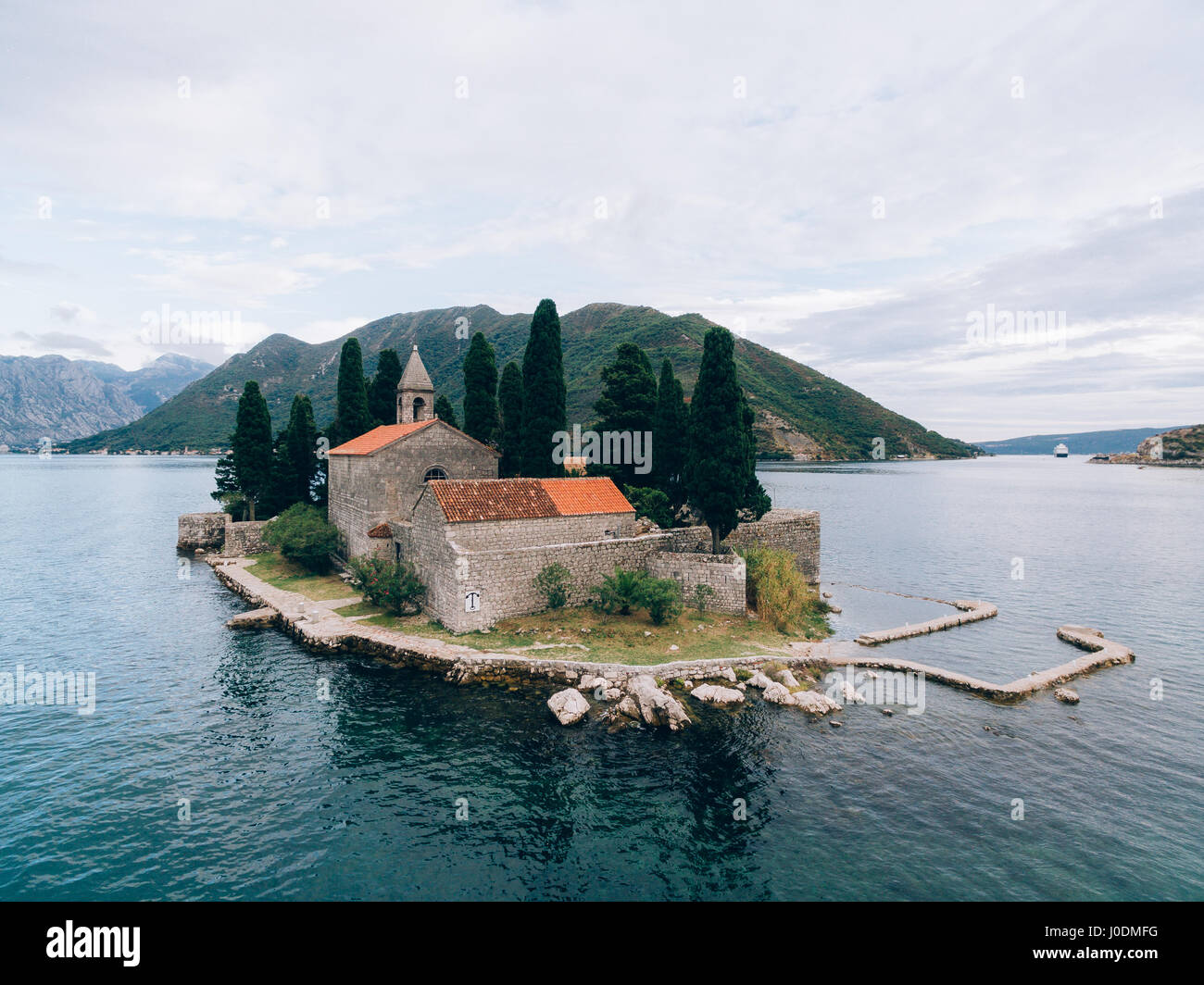 The island of Gospa od Skrpjela, Kotor Bay, Montenegro. Aerial s Stock ...