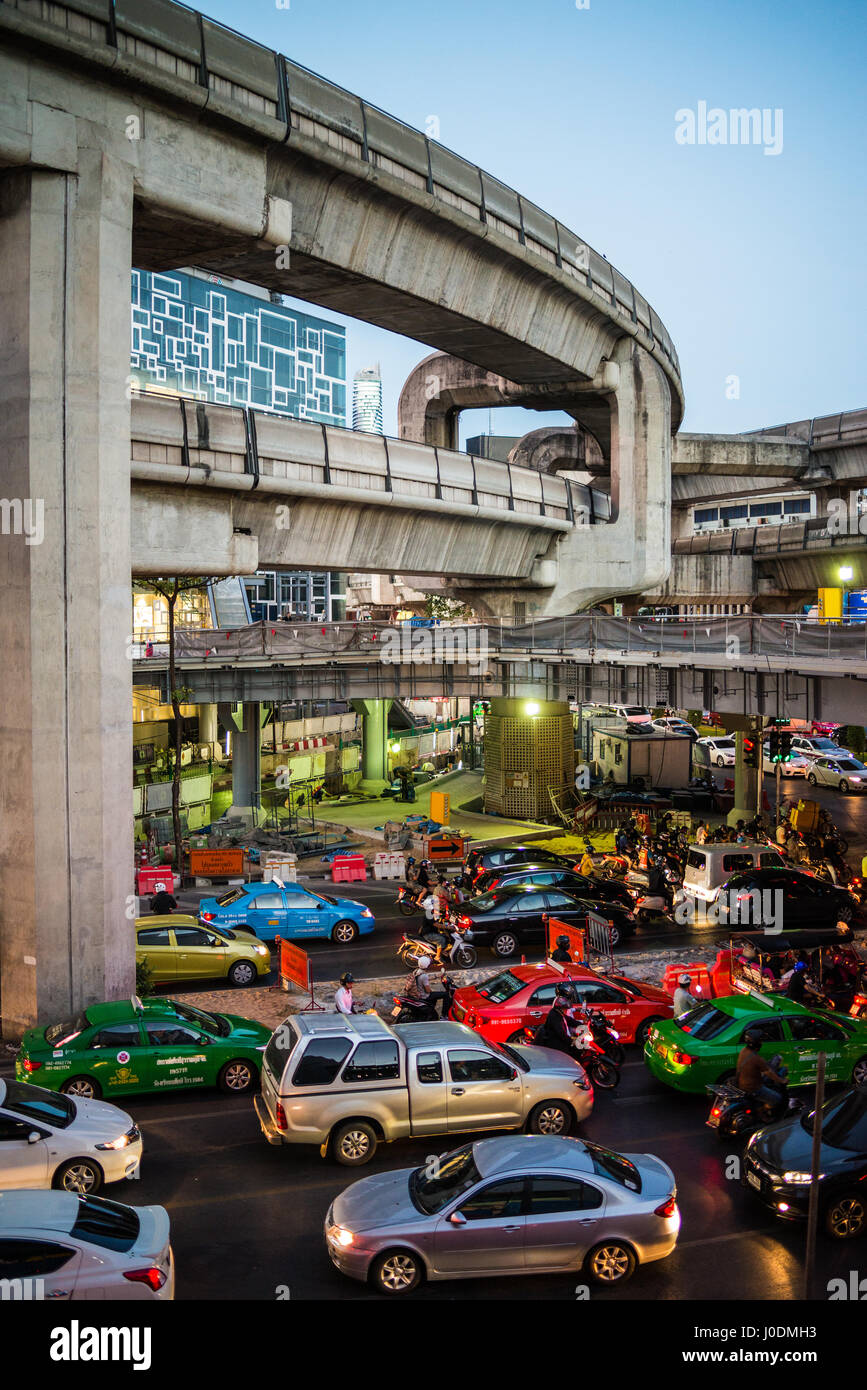 Night traffic near Siam road in the Bangkok, Thailand, Asia Stock Photo ...