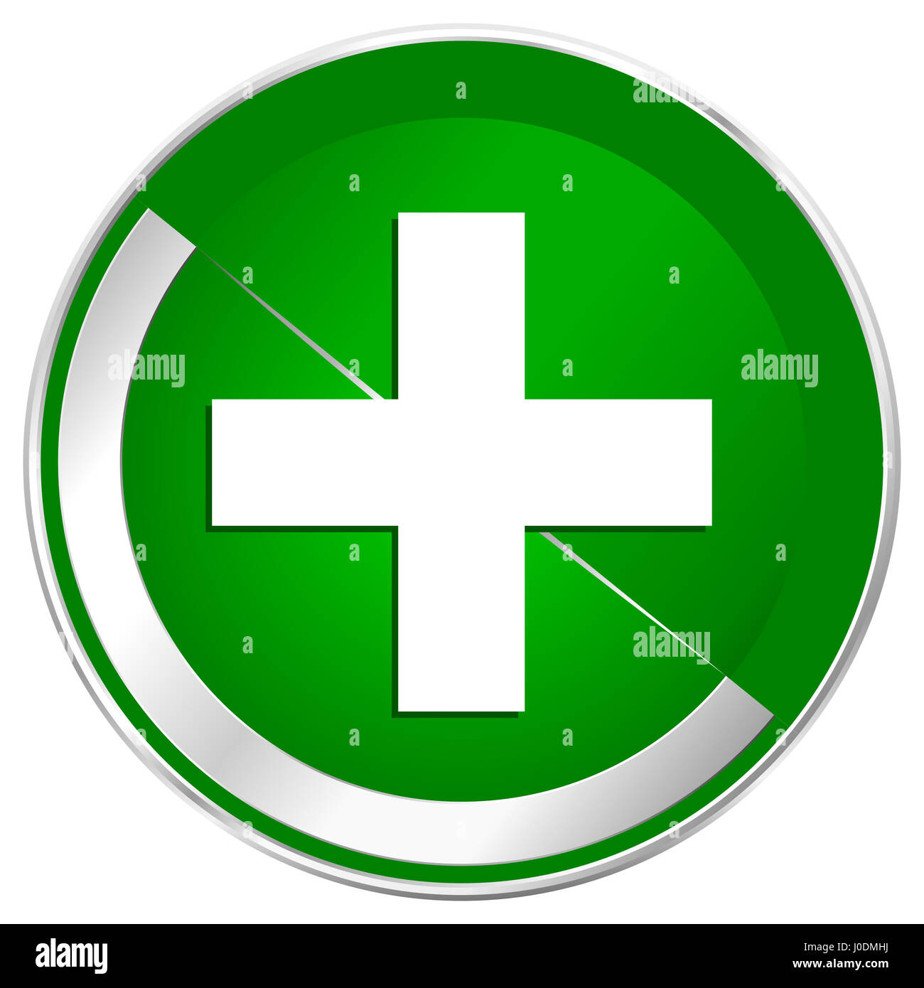 Plus silver metallic border green web icon for mobile apps and internet ...
