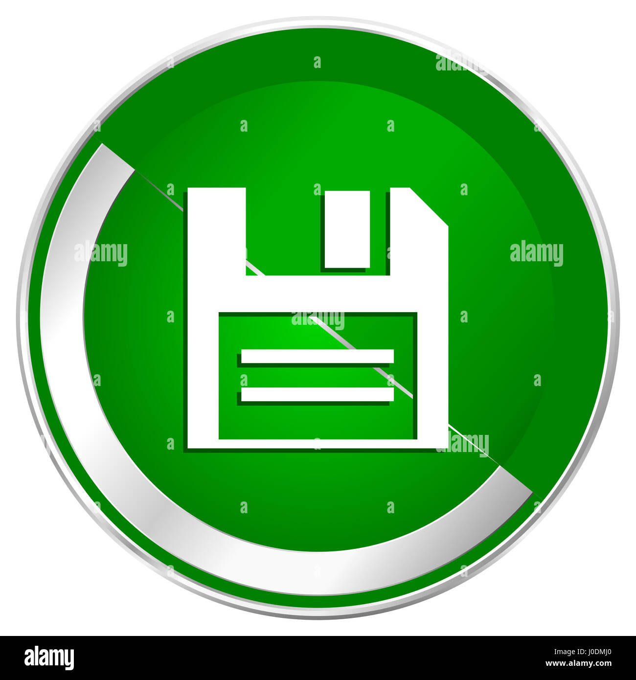 Disk silver metallic border green web icon for mobile apps and internet ...
