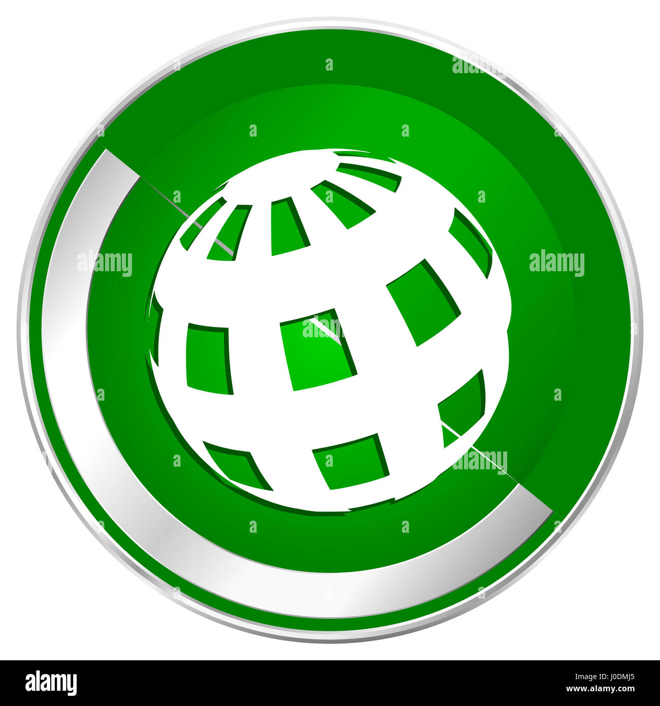 Earth silver metallic border green web icon for mobile apps and ...
