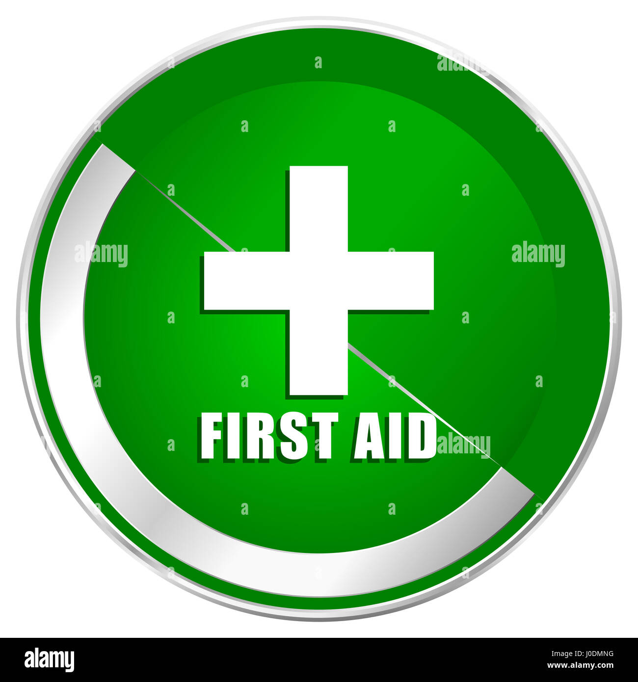 First aid silver metallic border green web icon for mobile apps and ...