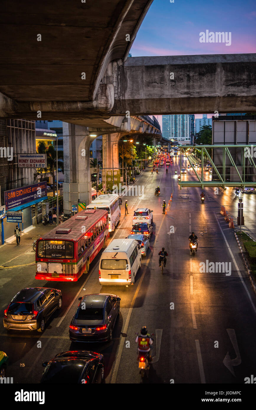 Night traffic near Siam road in the Bangkok, Thailand, Asia Stock Photo ...