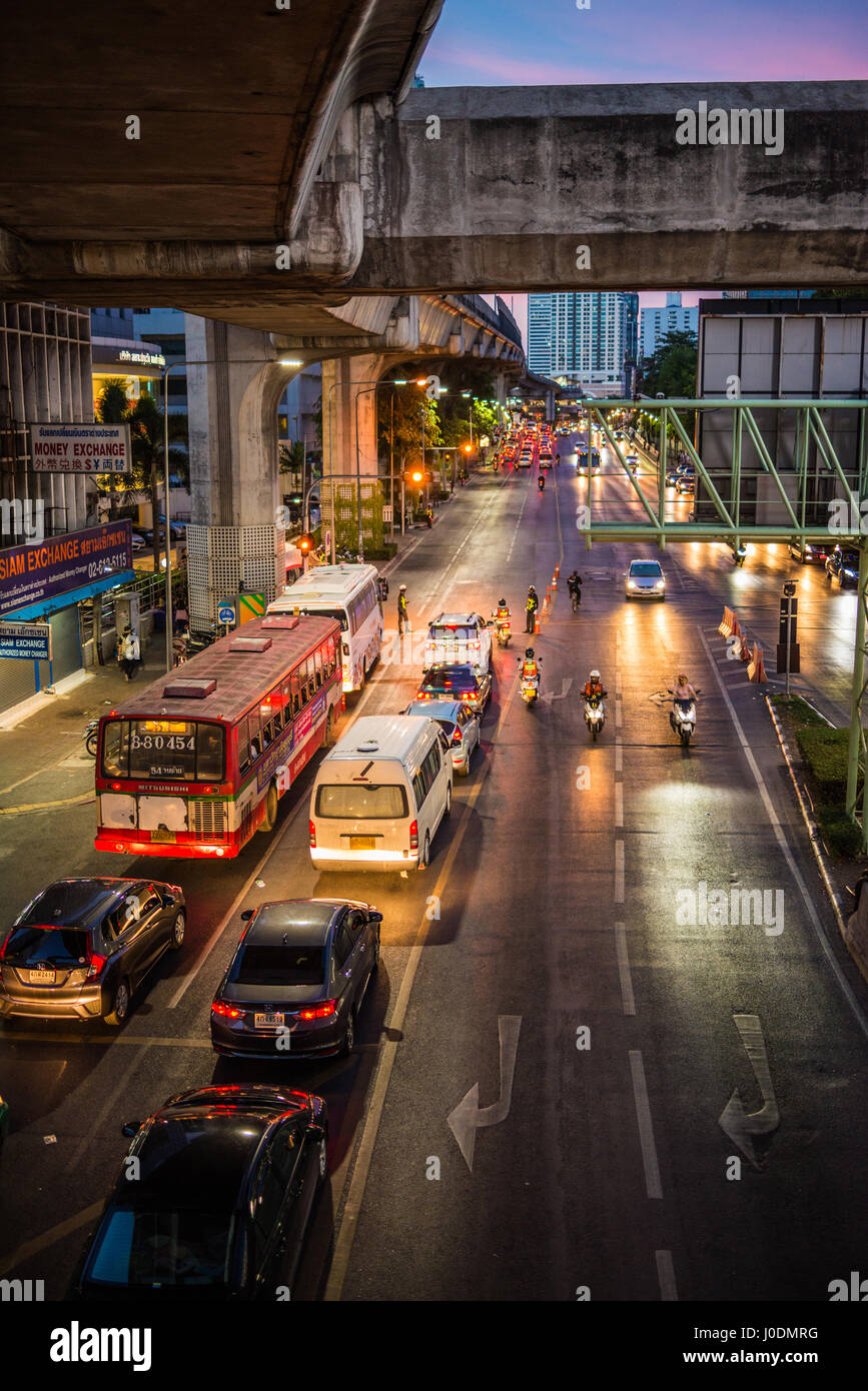 Night traffic near Siam road in the Bangkok, Thailand, Asia Stock Photo ...