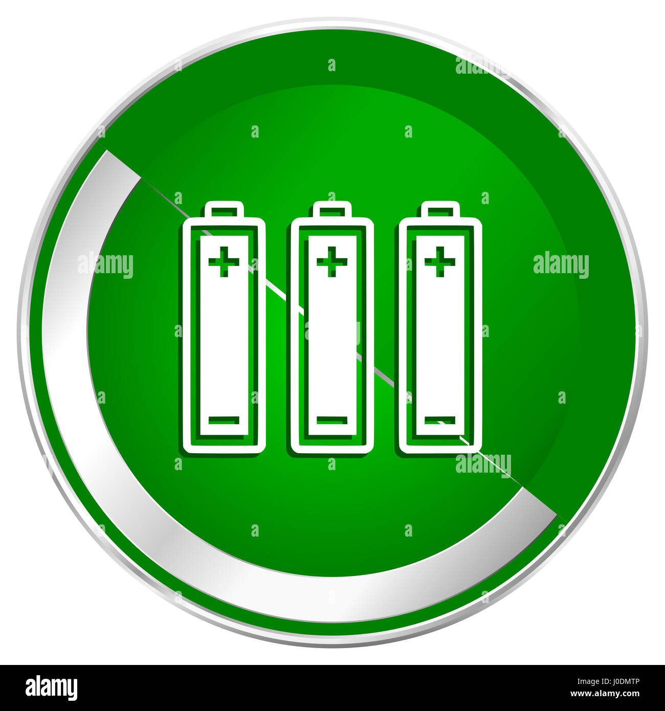 Battery silver metallic border green web icon for mobile apps and ...