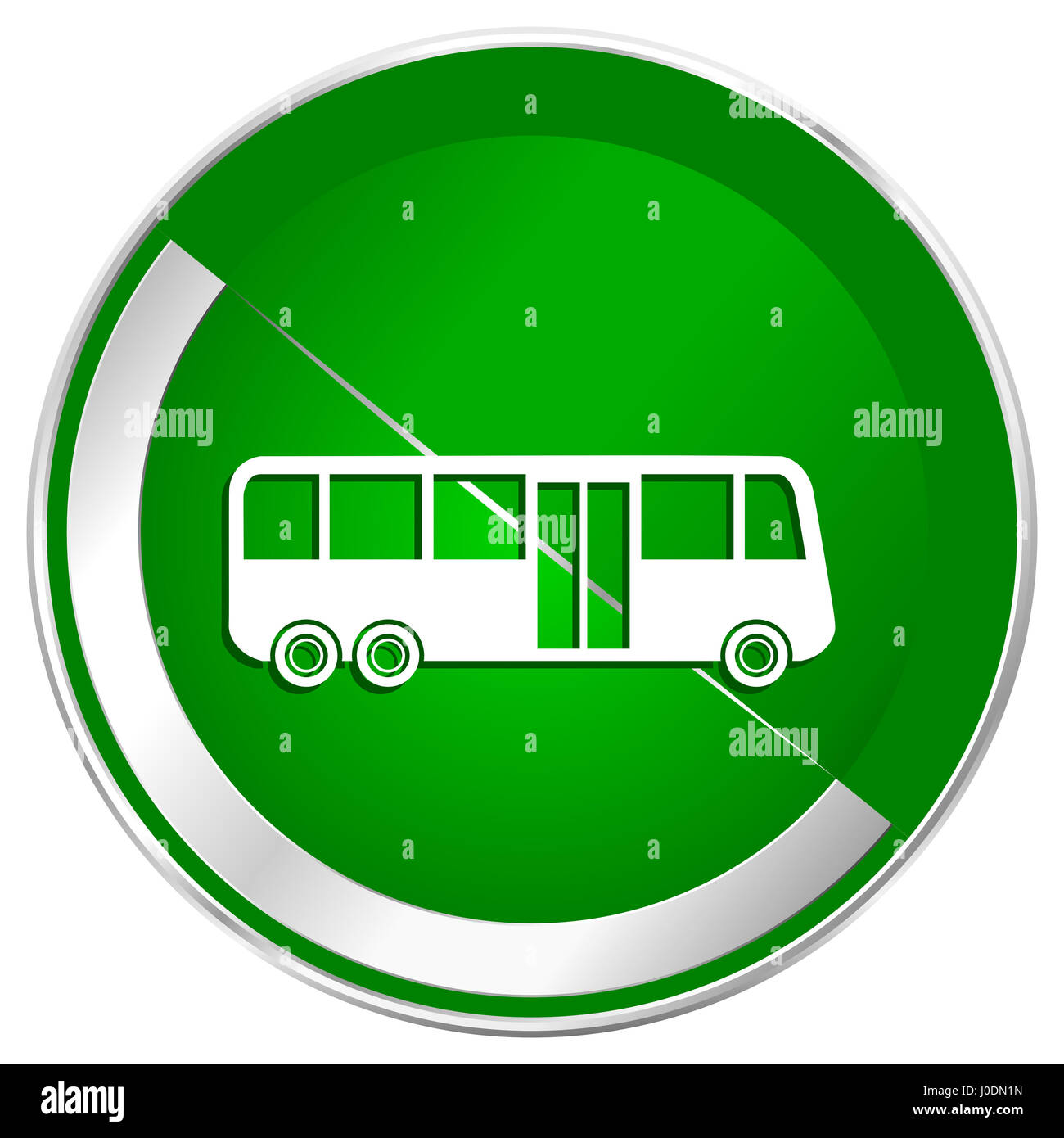 Bus silver metallic border green web icon for mobile apps and internet ...
