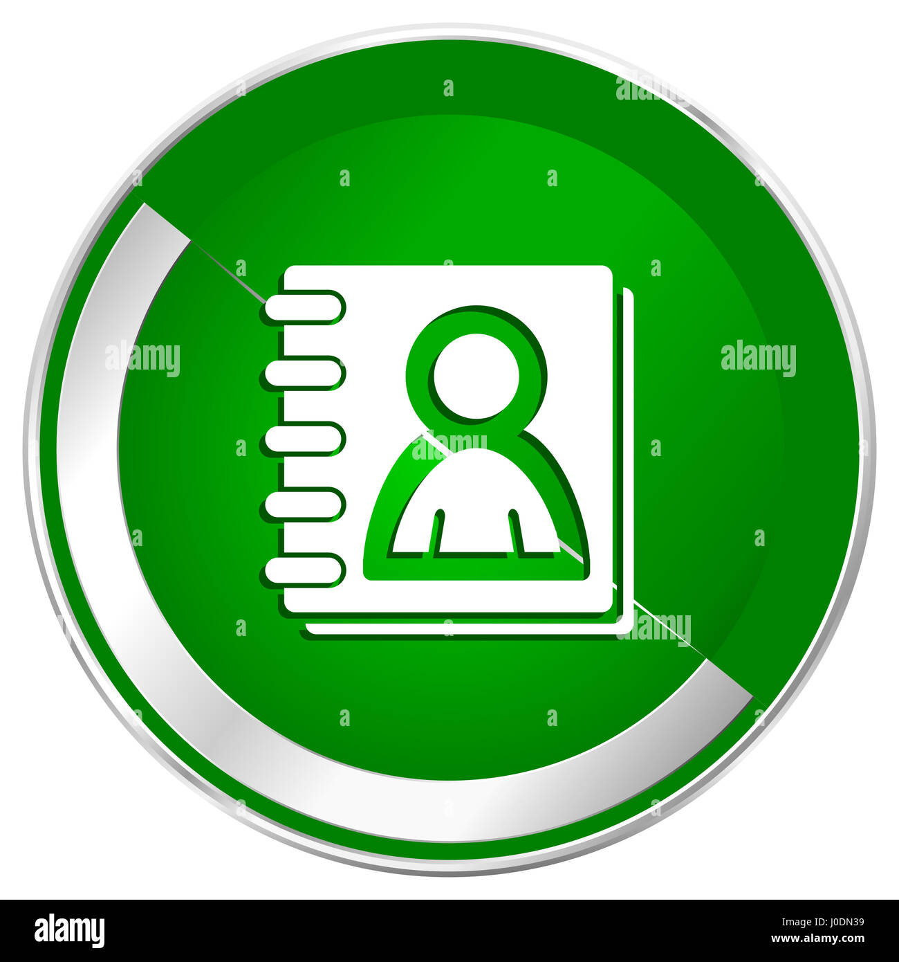 Address book silver metallic border green web icon for mobile apps and ...