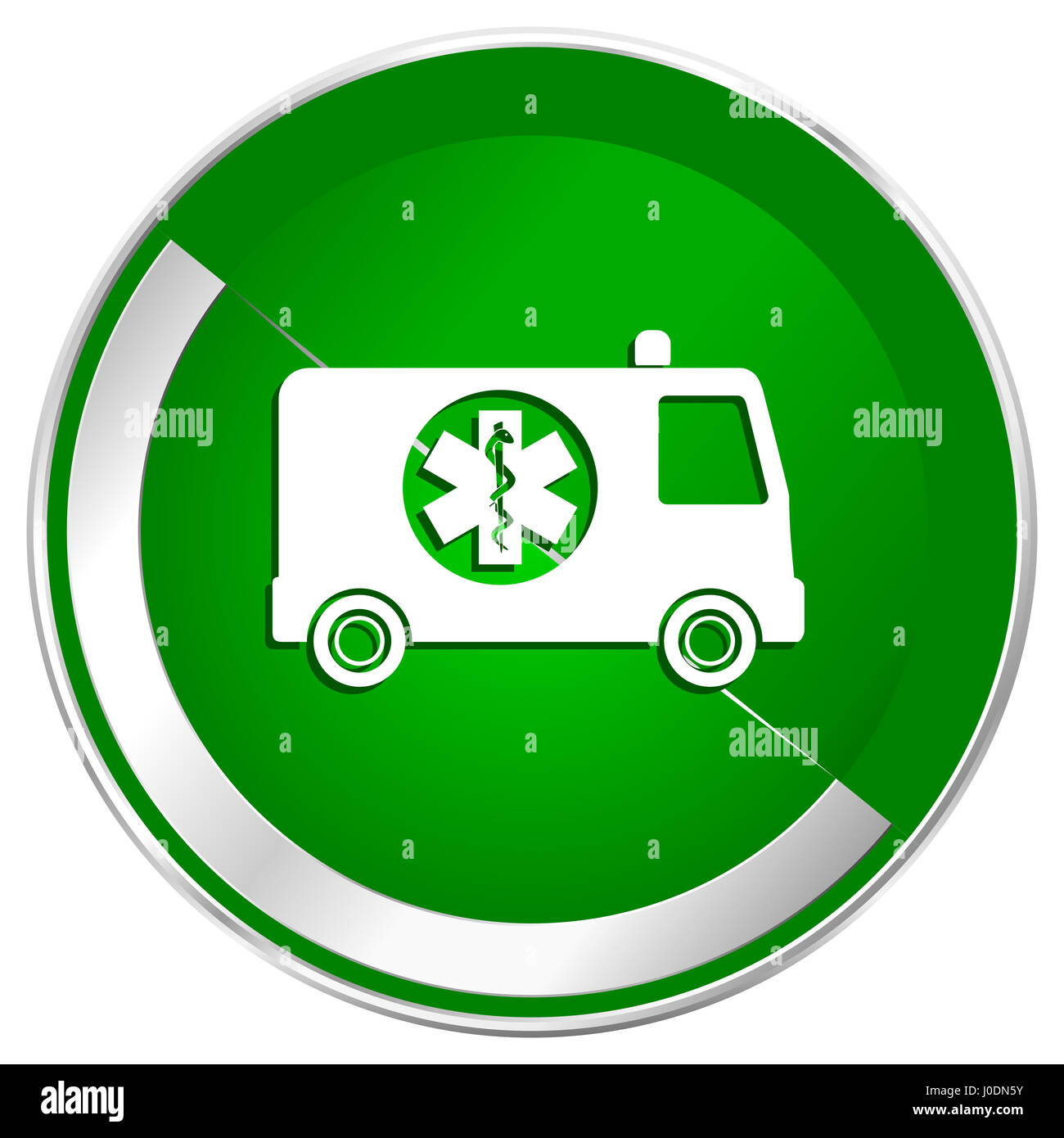 Ambulance silver metallic border green web icon for mobile apps and ...