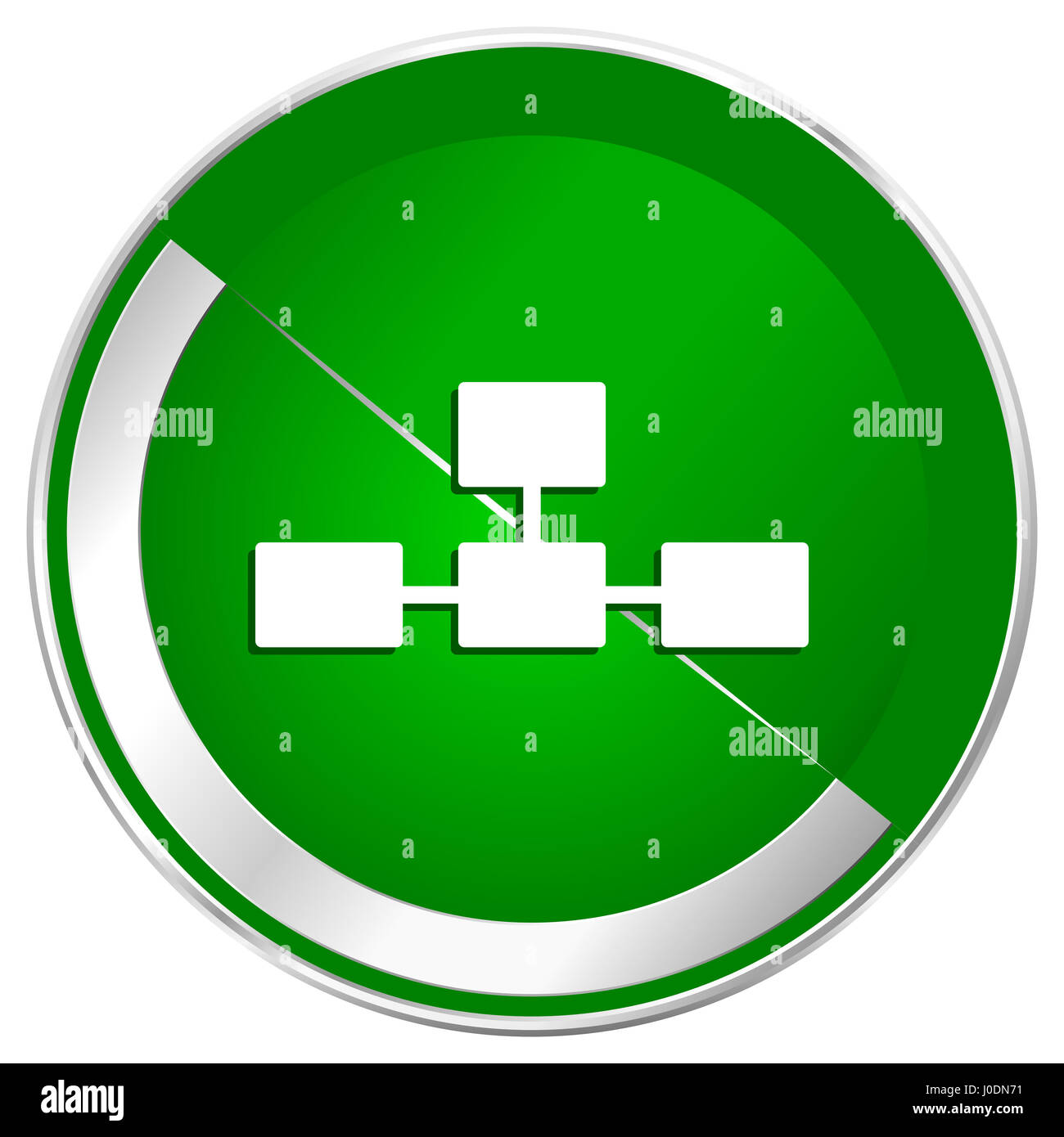 Database silver metallic border green web icon for mobile apps and ...