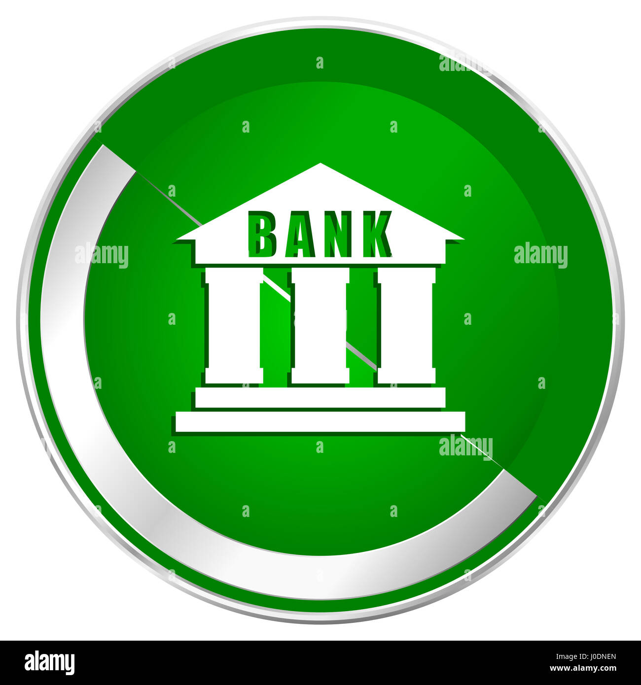 Bank silver metallic border green web icon for mobile apps and internet ...