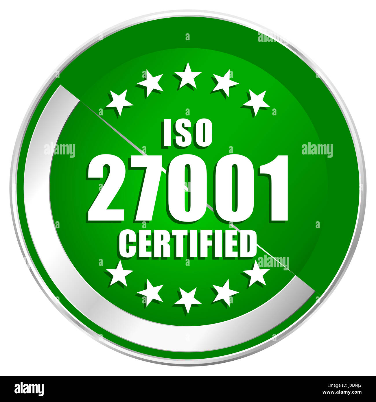 Iso 27001 silver metallic border green web icon for mobile apps and ...