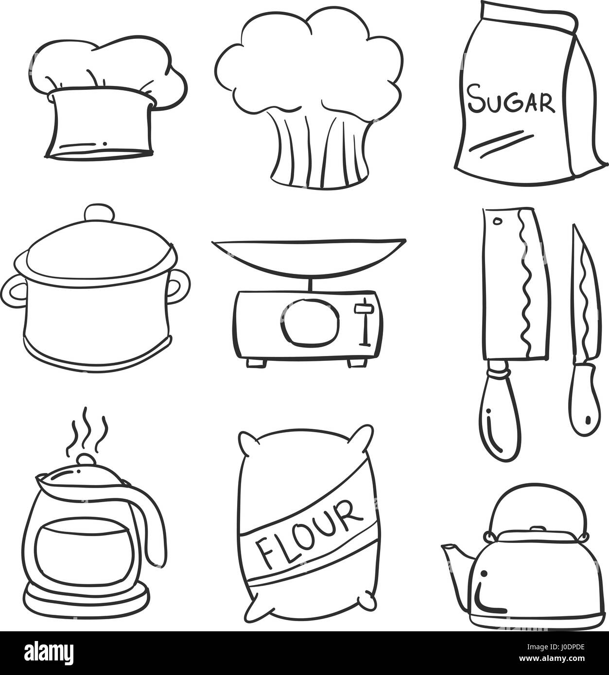 Collection stock of kitchen equipment doodles vector Stock Vector Image ...