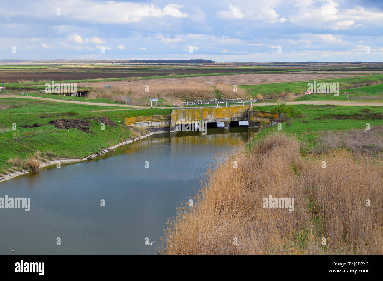 Bridges through irrigation canals. Rice field irrigation system Stock ...
