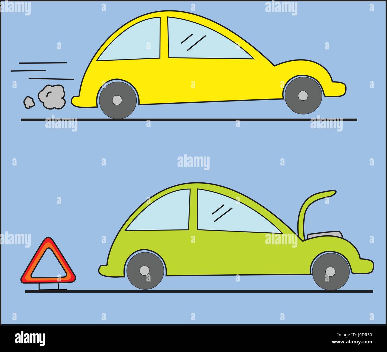 Warning triangle and car breakdown Stock Vector Image & Art - Alamy