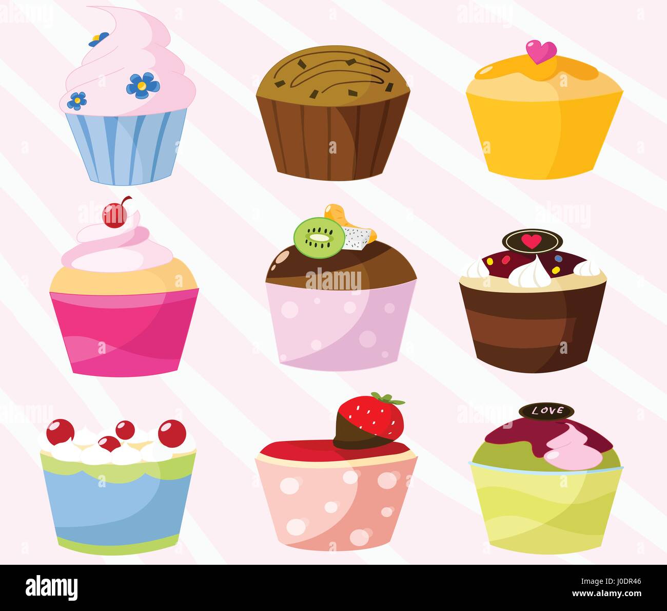 Set pink cupcakes cherry Stock Vector Images - Alamy