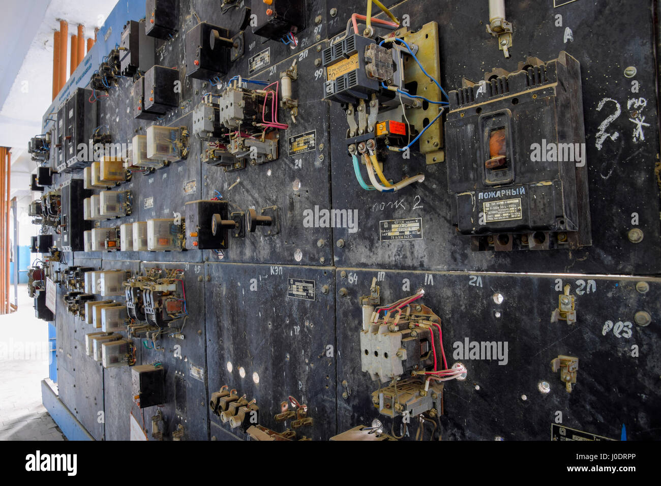 Electrical switchboard pumping station. Control units and electrical ...