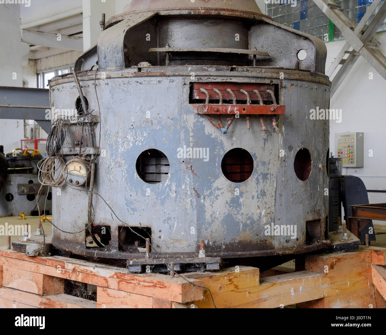 Engines of water pumps at a water pumping station. Pumping irrigation ...