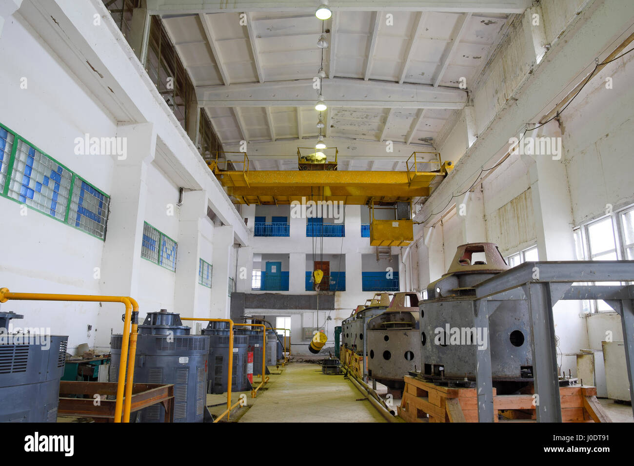 Engines of water pumps at a water pumping station. Pumping irrigation ...