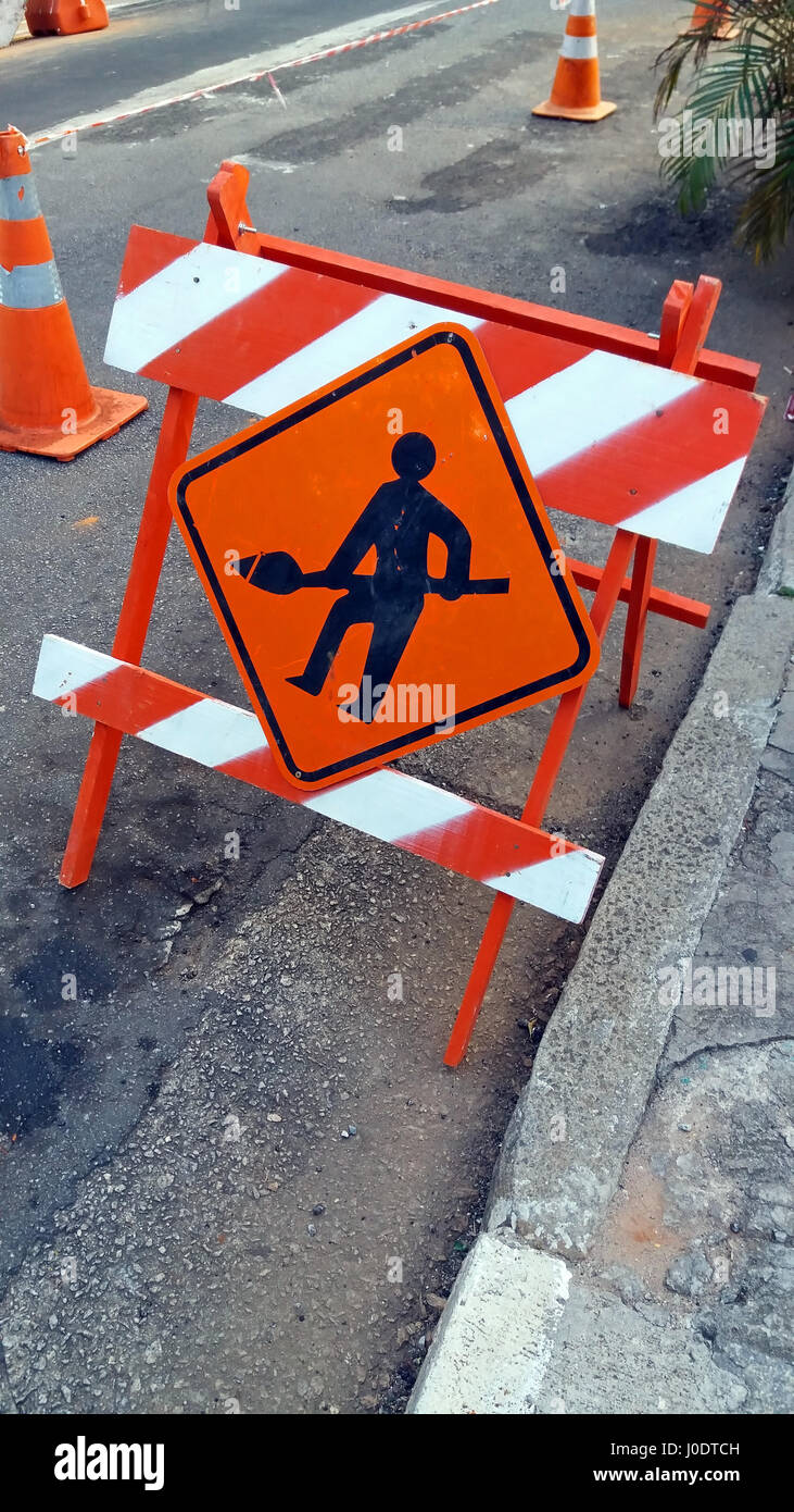 Street signaling of men at work Stock Photo - Alamy