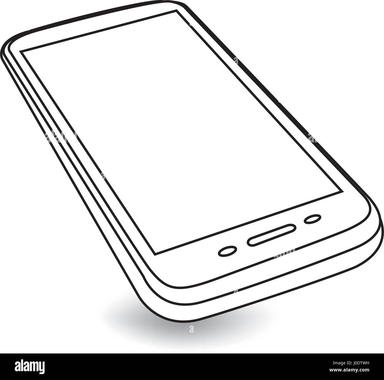 Angled smart phone - black and white with shadow and perspective Stock ...