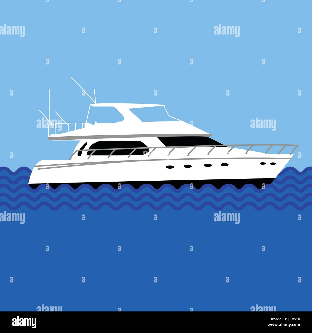 Vector yacht in the ocean / sea on an isolated clear blue sky ...