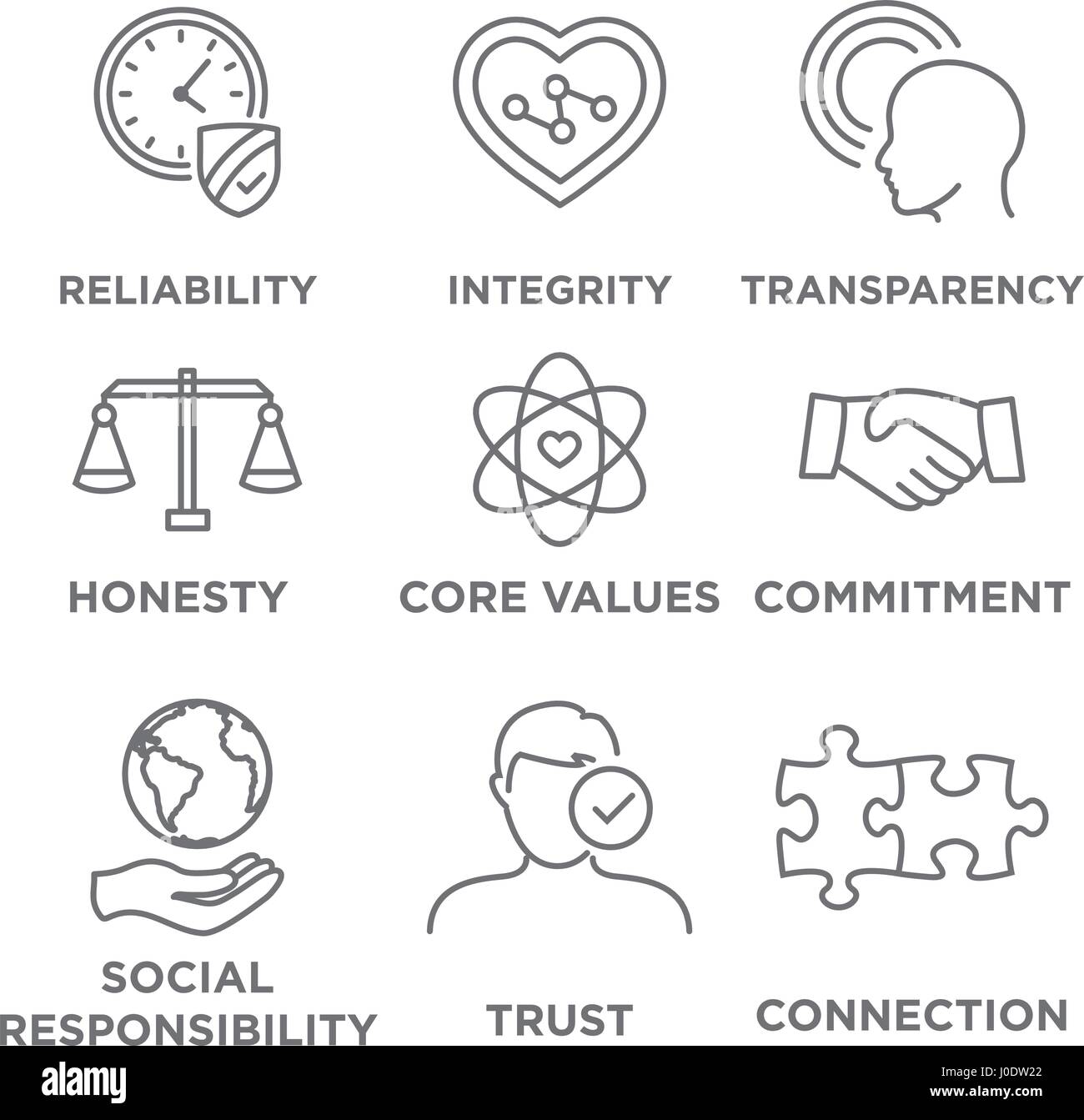 Business Ethics Icon Set with social responsibility, corporate core ...