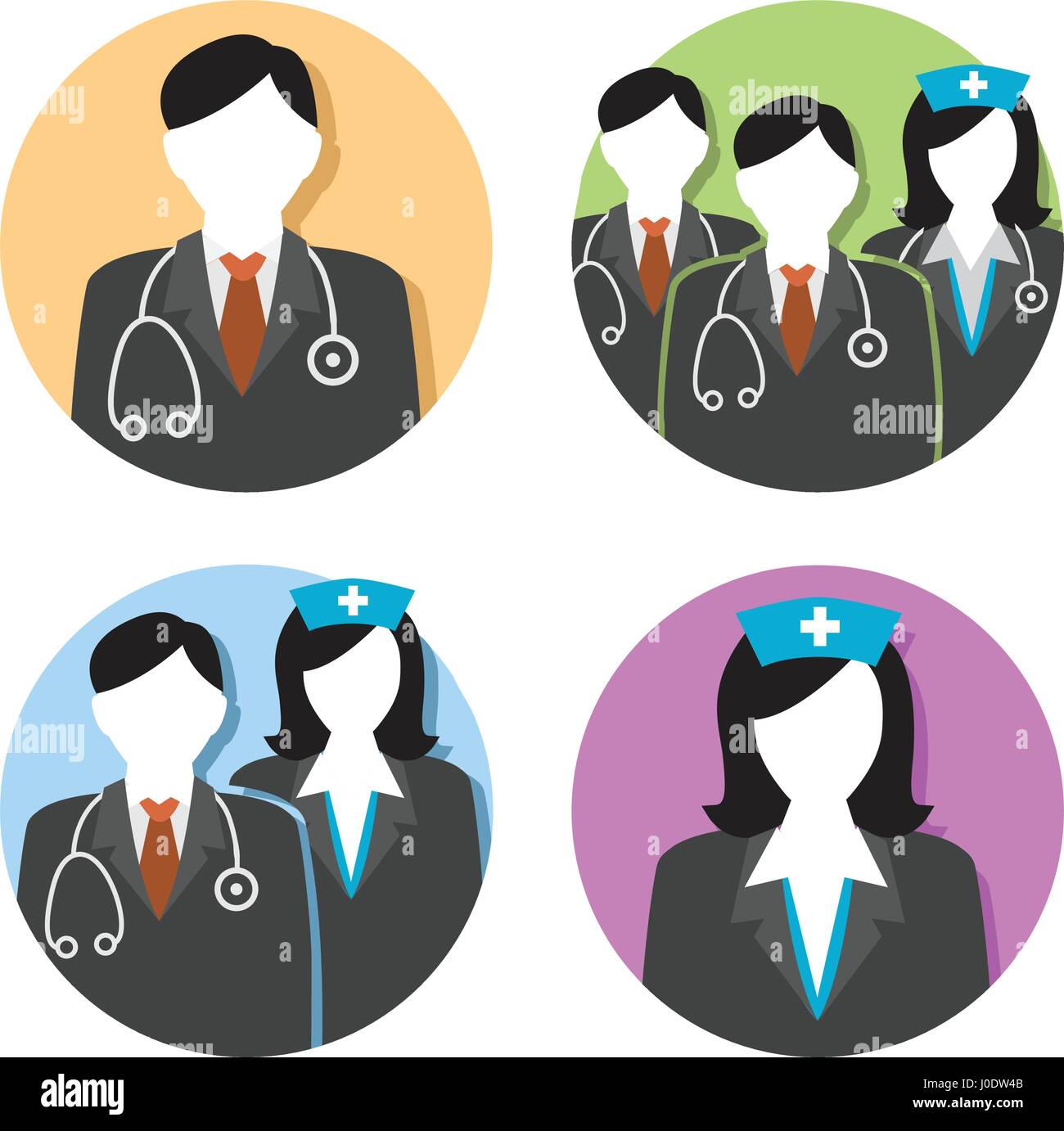 Medical Healthcare Doctor and Nurse Icons with People Figures and ...