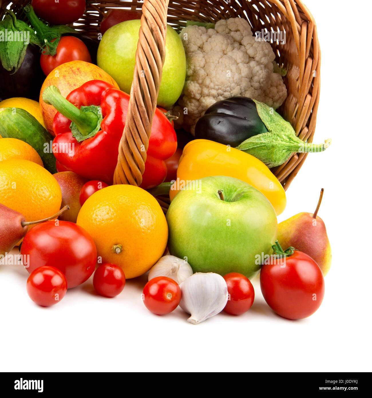 fruits and vegetables in a basket isolated on white background Stock ...