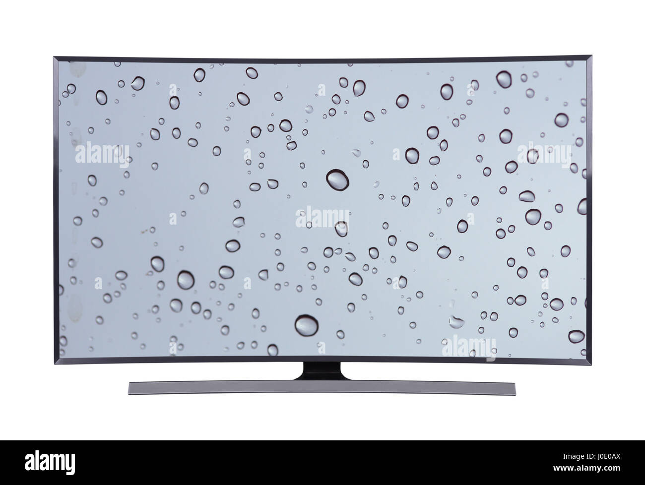 big led tv with water drop screen isolated on white background Stock ...