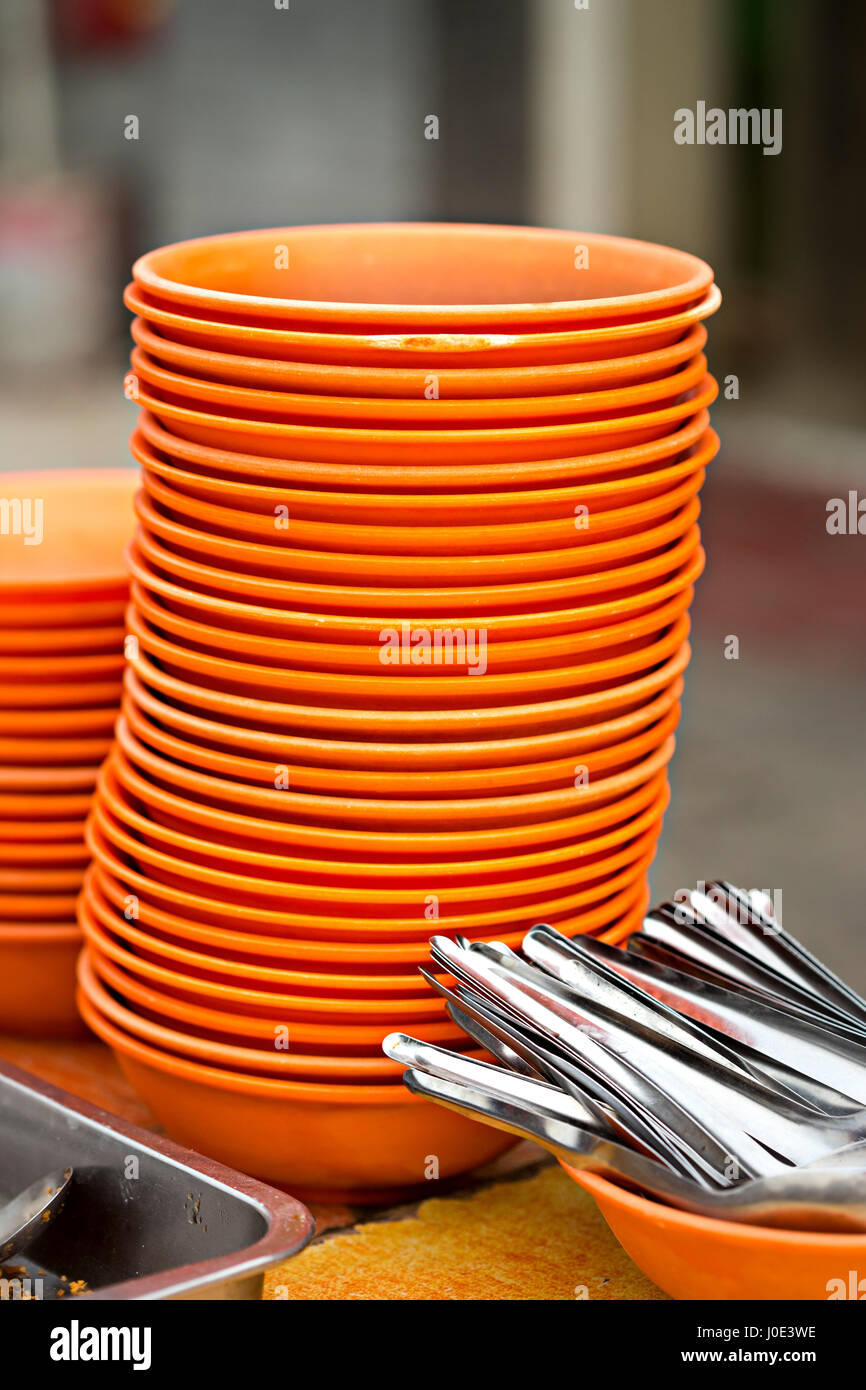 Orange bowls on the street market, Beijing, China Stock Photo - Alamy