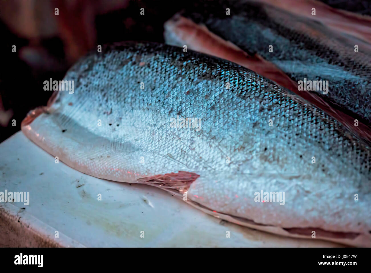 Fillets of salmon on sale on seafood market China Beijing Stock Photo ...
