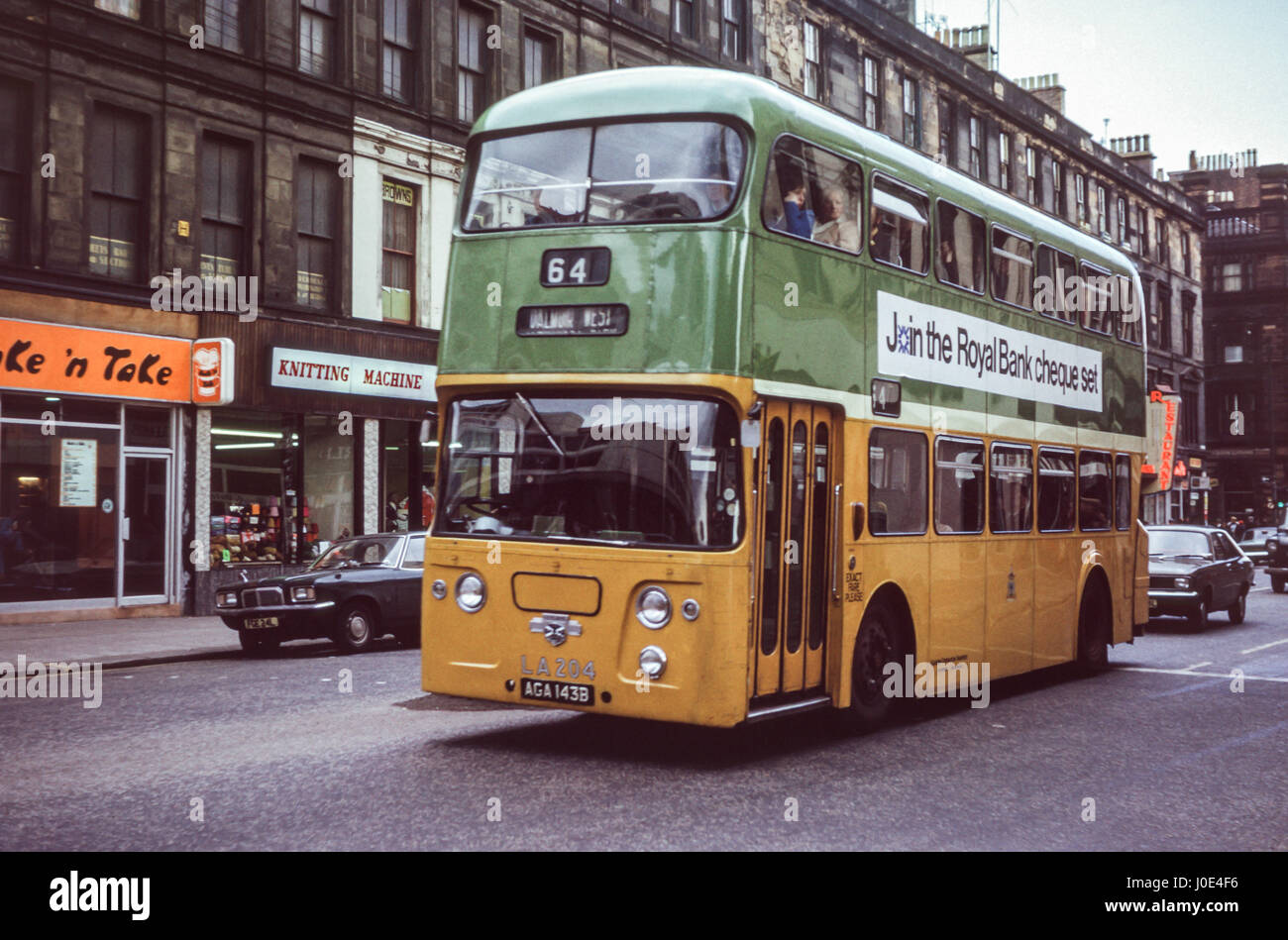Scotland, UK - 1973: Vintage image of bus in central Glasgow. Glasgow ...
