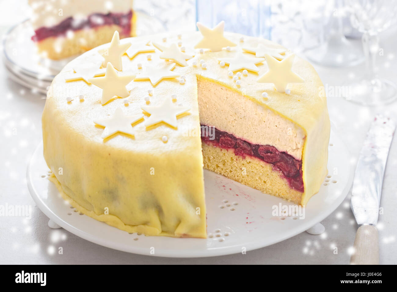 Marzipan christmas torte with hazelnut cream layer and white chocolate ...