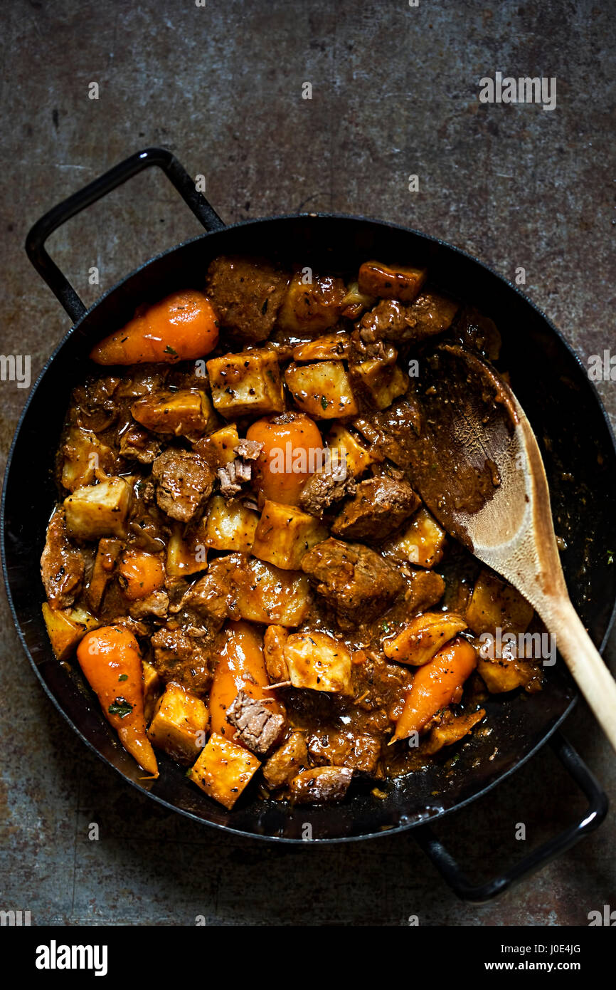 Beef red wine casserole with roasted potatoes, carrots, mushrooms Stock ...