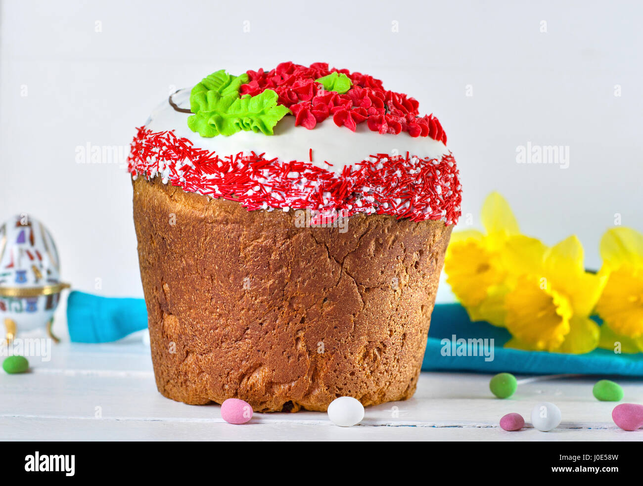 Traditional Ukrainian pastry with glaze on the religious Easter holiday ...