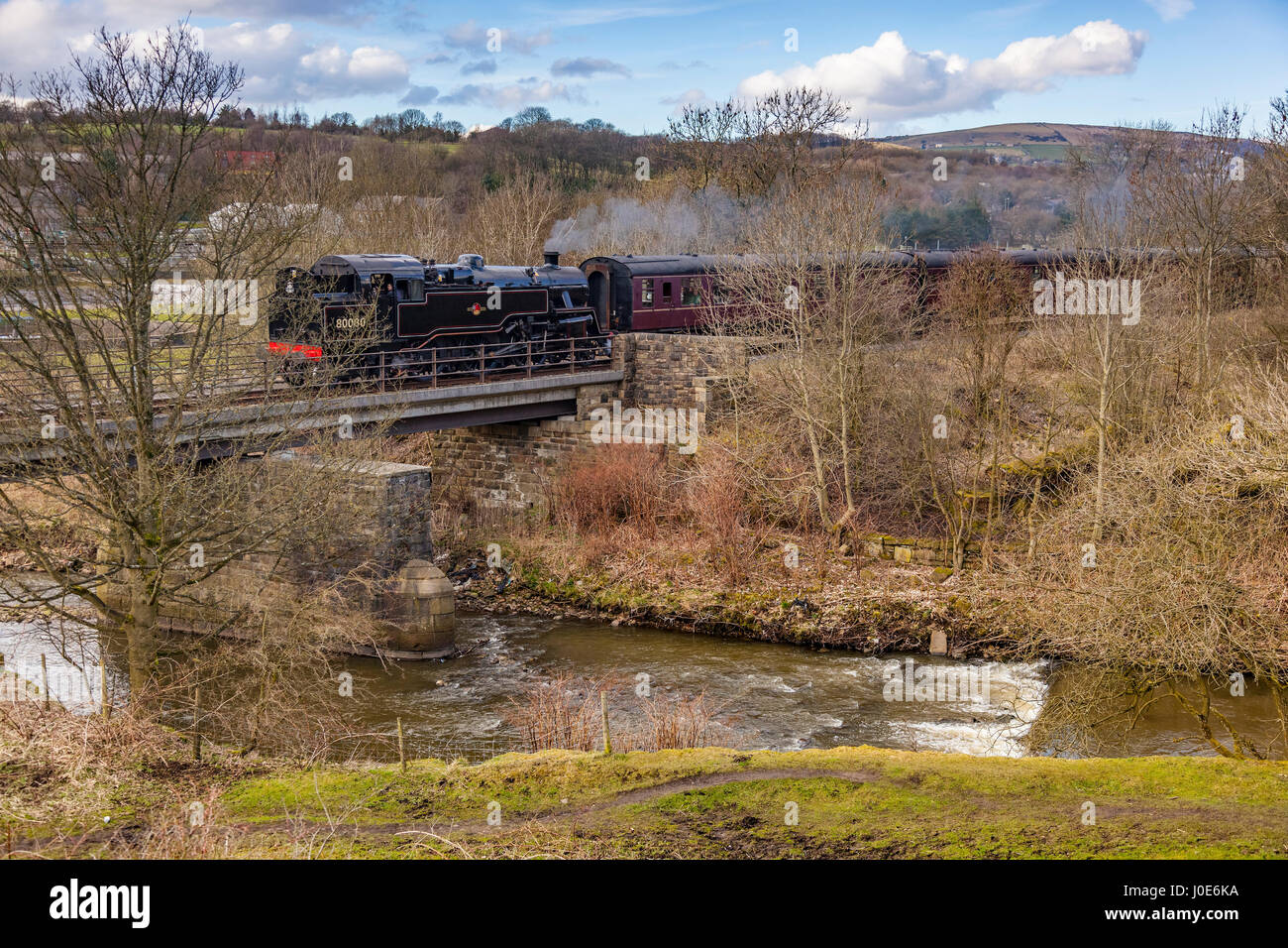 The Princess Elizabeth class tank engine 80080 crosses the river ...