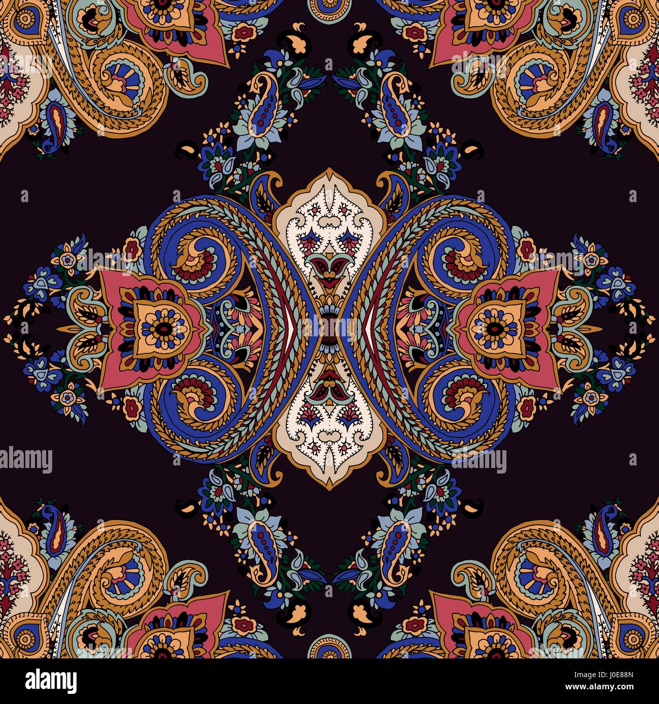 Seamless abstract geometric kaleidoscope paisley pattern. Traditional ...