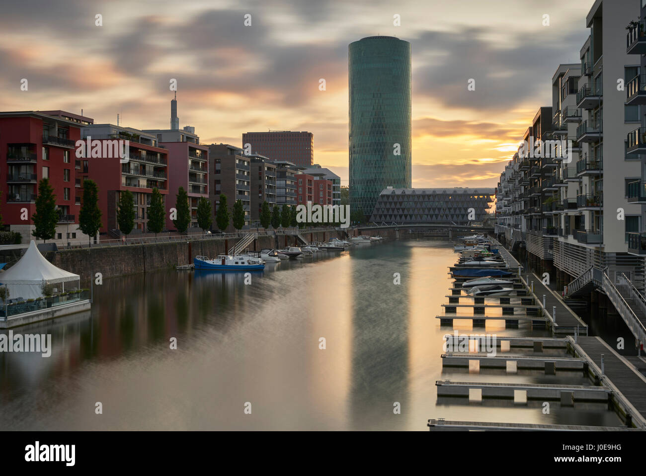 West Port with Westhafen Tower, Frankfurt am Main, Hesse, Germany Stock ...