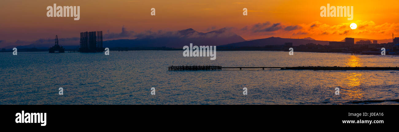 Panoramic sea view. Evening sunset Stock Photo - Alamy