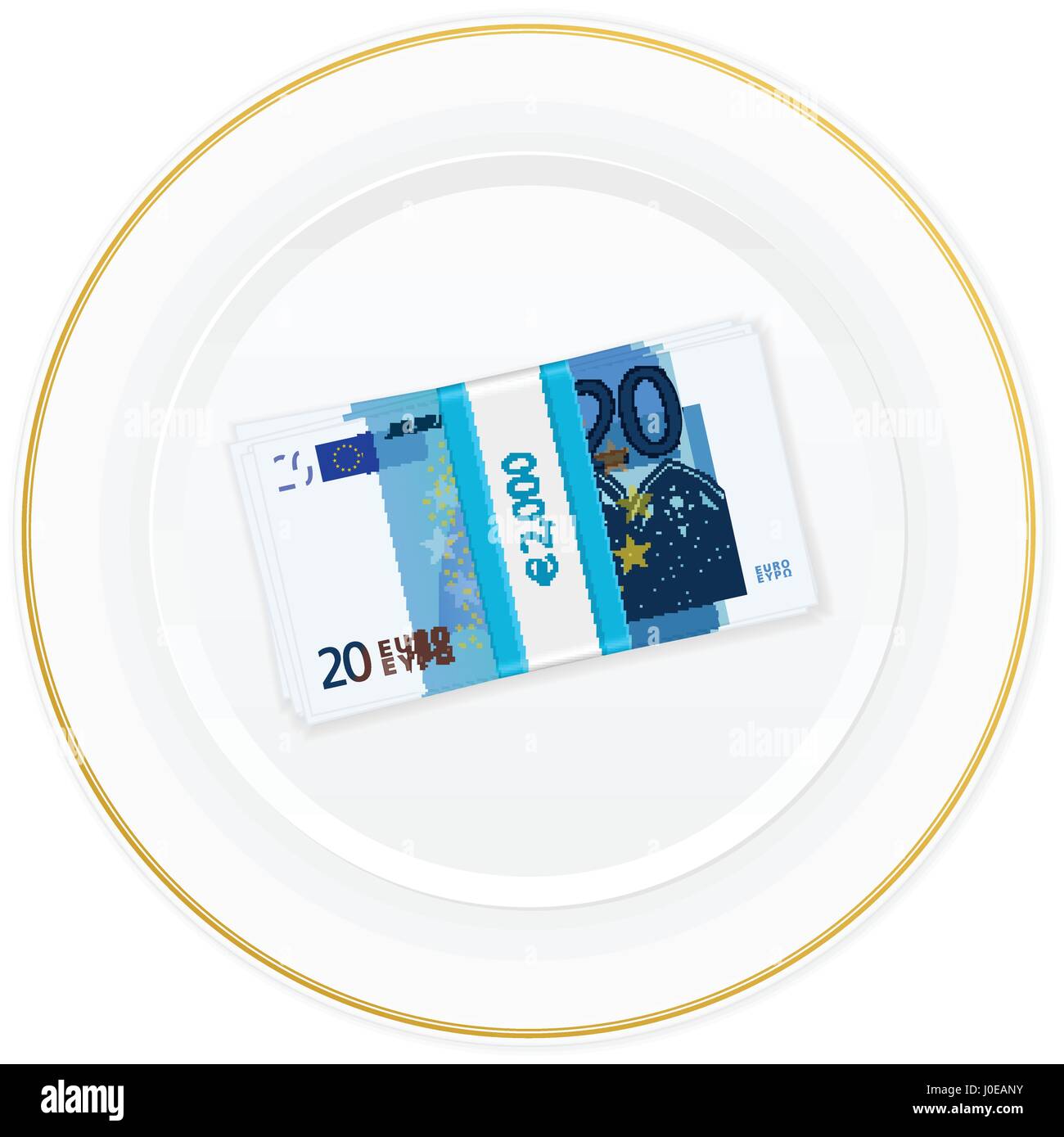 Plate with twenty euro pack on a white background Stock Vector Image ...