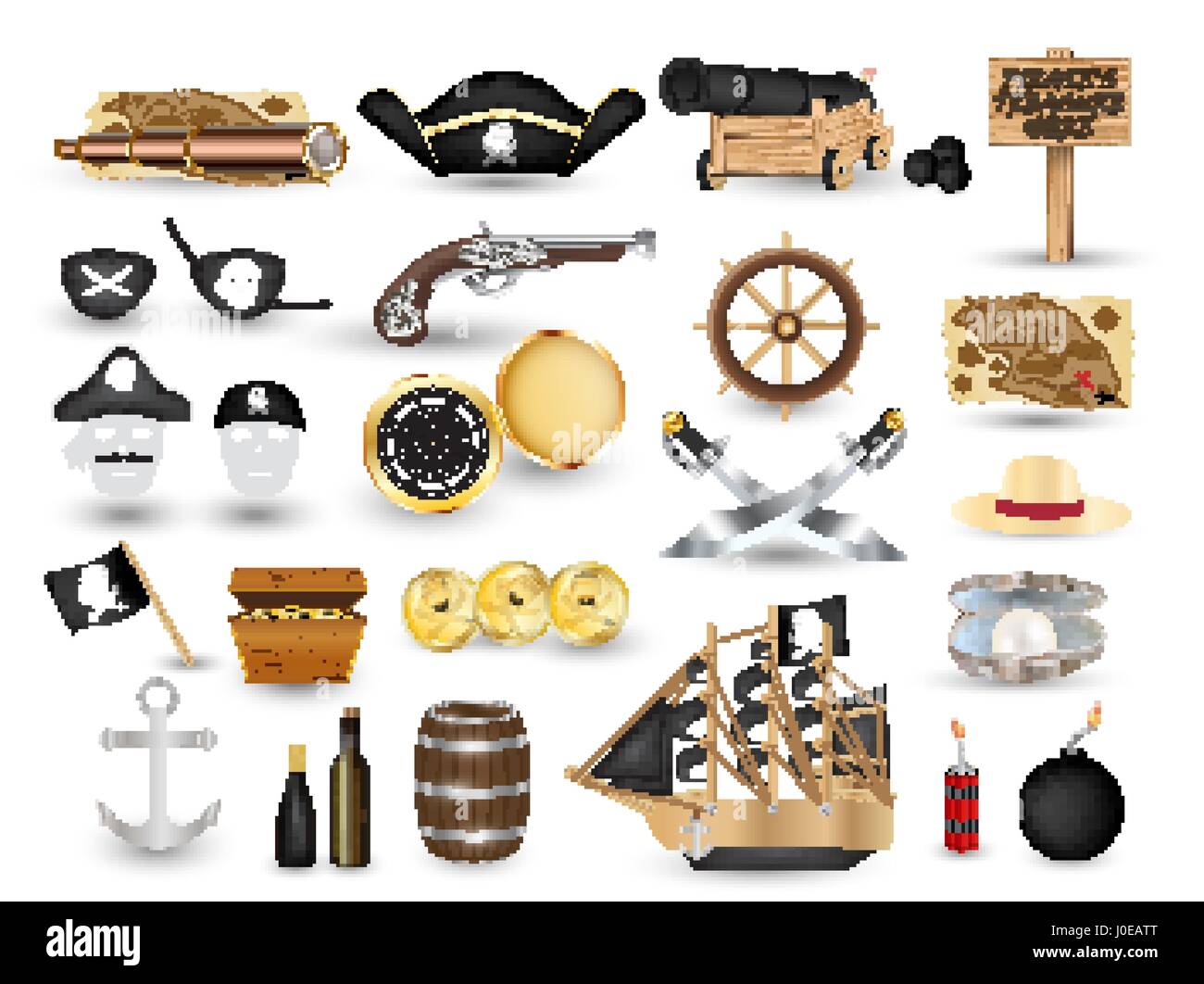 set of pirate object tool on a white background Stock Vector Image ...