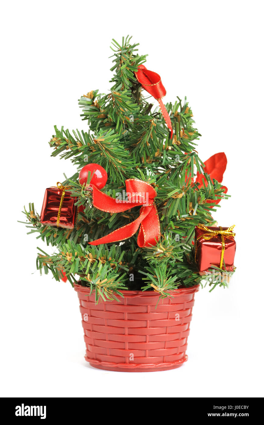 Small christmas tree isolated on white background Stock Photo - Alamy